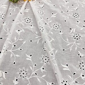 Eyelet Embroidery on White Cotton Voile Low-cost Fabric - Embroidered ...