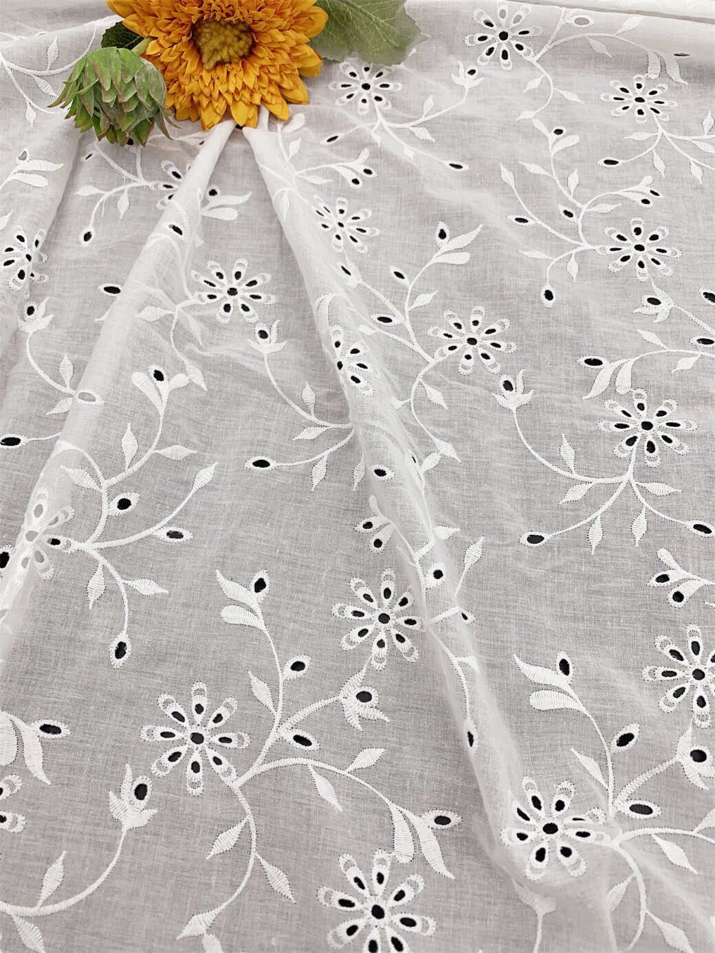 Eyelet Embroidery on White Cotton Voile Low-cost Fabric - Embroidered ...