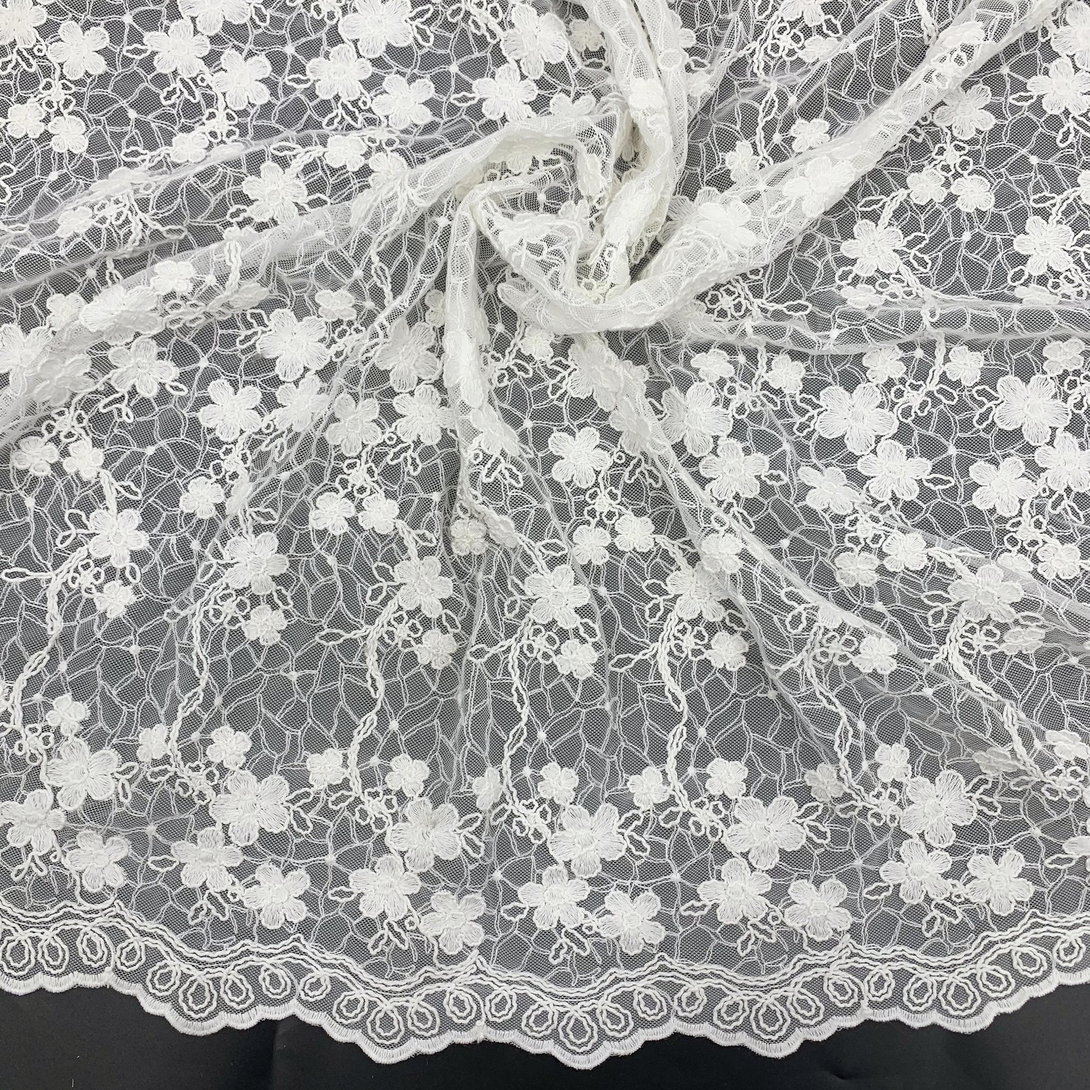 Off White Scalloped Tulle Embroidery Lace Fabric by the Yard - Sheer ...