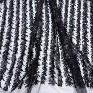 Striped Black Sequin Nylon Mesh Fabric With Fringes - Dress Craft ...