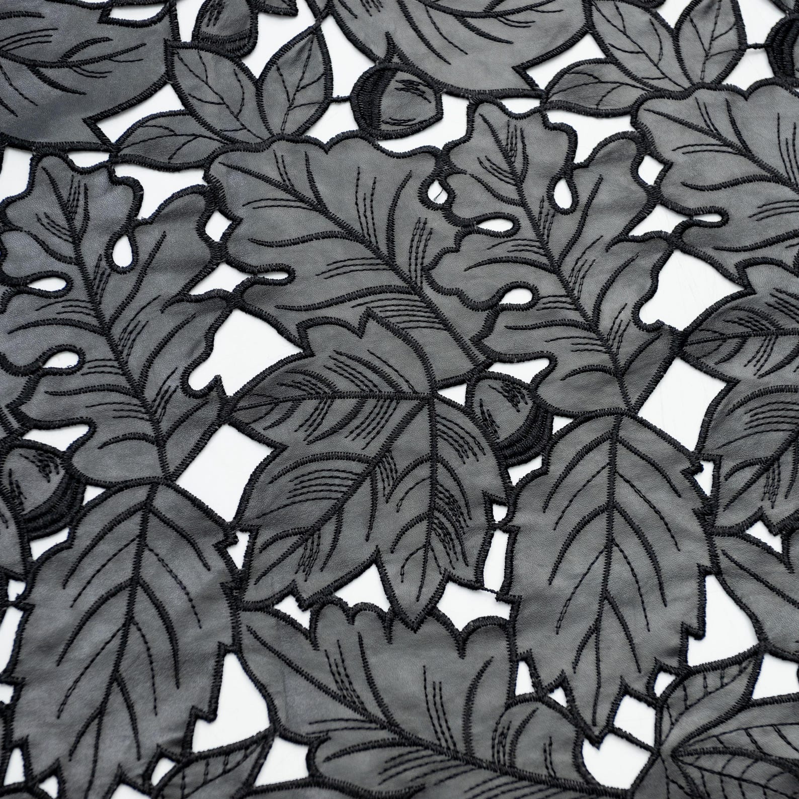 Black PU Laser Cut Leaf Lace Fabric by the Yard – High-fashion Designer ...