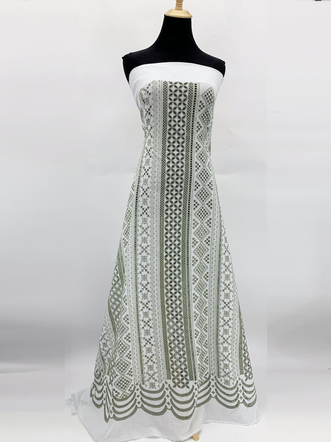 Olive Green Eyelet Fabric by the Yard - Allover Embroidered Cotton ...