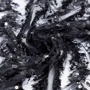 Striped Black Sequin Nylon Mesh Fabric With Fringes - Dress Craft ...