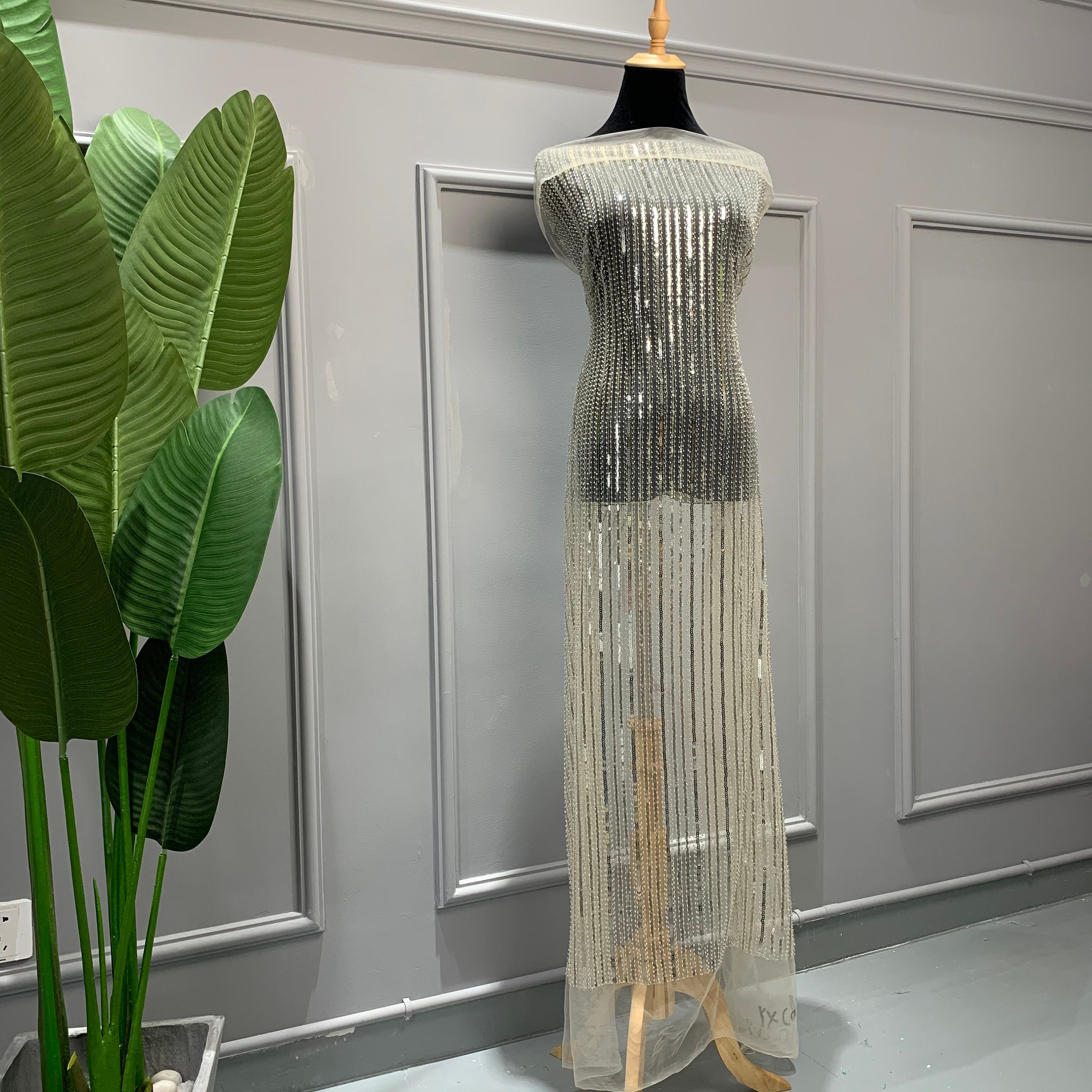 Gold Striped Sequin Embroidered Mesh by the Yard - Bridal Lace Fabric ...