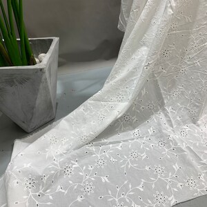 Eyelet Embroidery on White Cotton Voile Low-cost Fabric - Embroidered ...