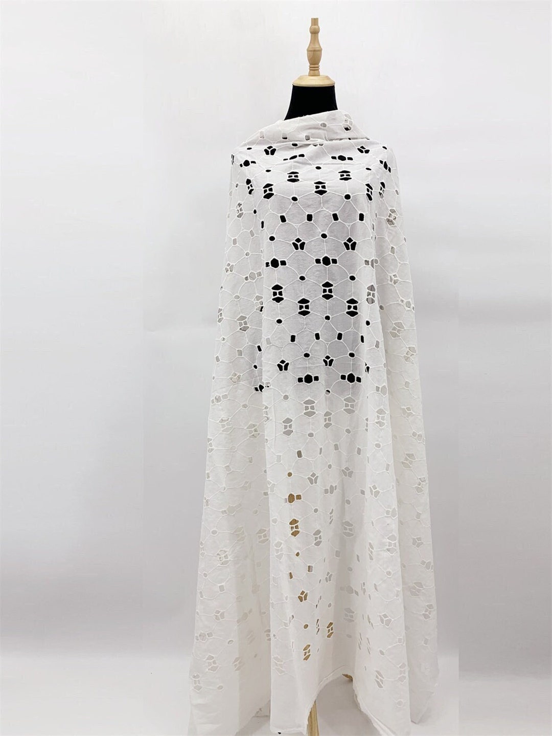 Ivory White Big Eyelet Geometric Shape Cotton Voile - Lightweight ...