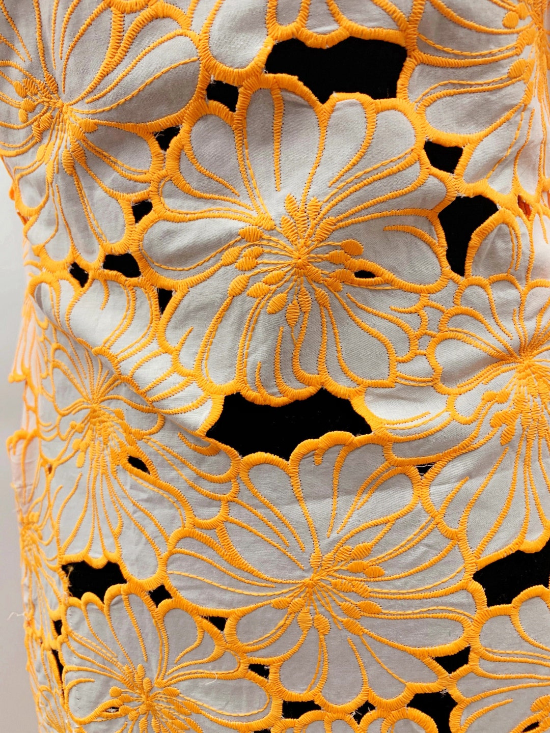 Hot Sale Laser-cut Floral Embroidery on Orange Cotton Voile - Apparel ...