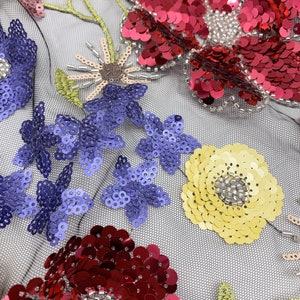 Multicolored Floral Sequin Embroidered Mesh by the Yard - Heavy Beaded ...