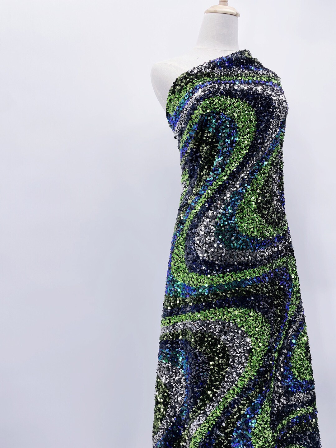 Multicolored Waves Striped Pattern Sequin Mesh Lace - Modern Fabric by ...
