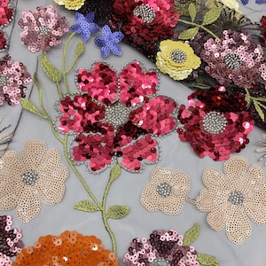 Multicolored Floral Sequin Embroidered Mesh by the Yard - Heavy Beaded ...