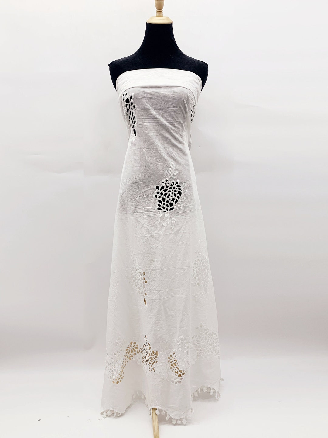 Designer's Laser-cut Fringe Border Embroidered Fabric by the Yard ...