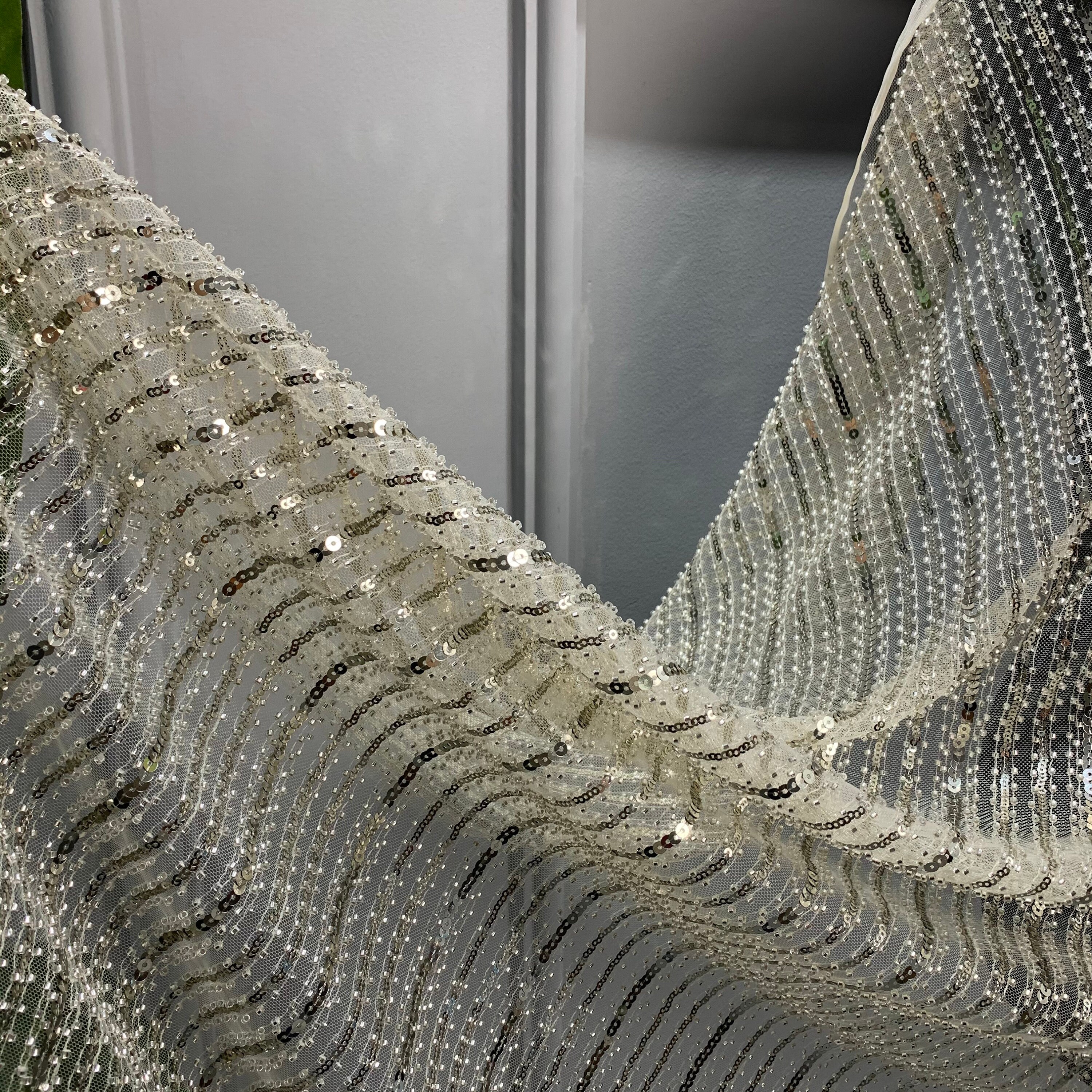 Gold Striped Sequin Embroidered Mesh by the Yard - Bridal Lace Fabric ...