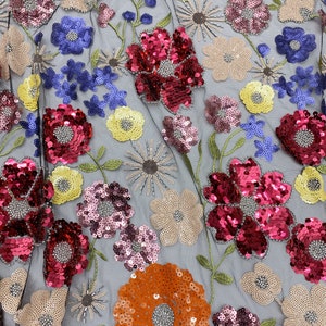 Multicolored Floral Sequin Embroidered Mesh by the Yard - Heavy Beaded ...