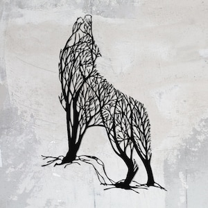 Metal Wall Art, Wolf Wall Decor, Tree Wolf Wall Hanger, Home Interior ...