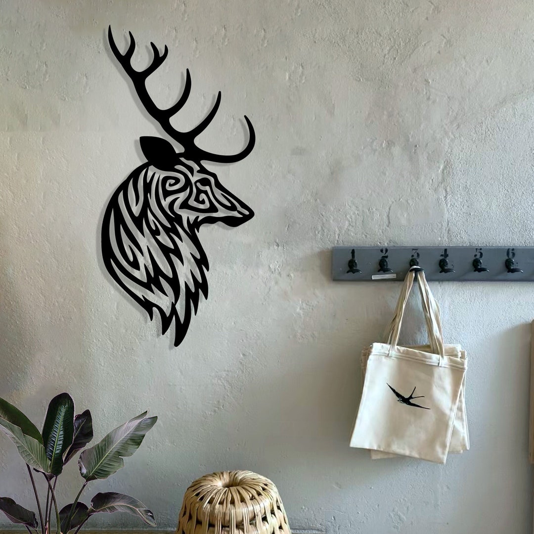 Metal Wall Art, Viking Deer Decor, Deer Sign, Indoor Outdoor Hanging ...