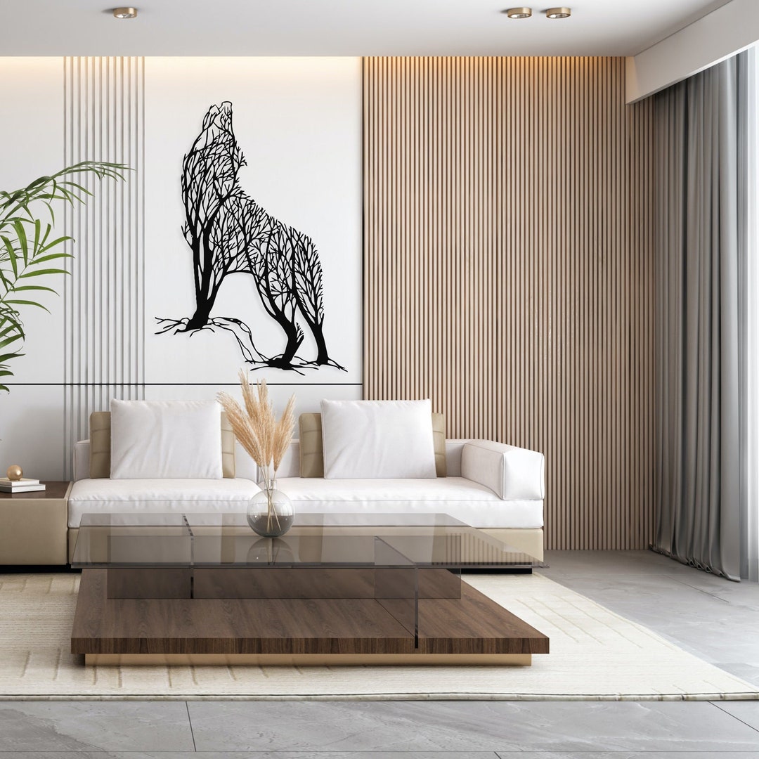 Metal Wall Art, Wolf Wall Decor, Tree Wolf Wall Hanger, Home Interior ...