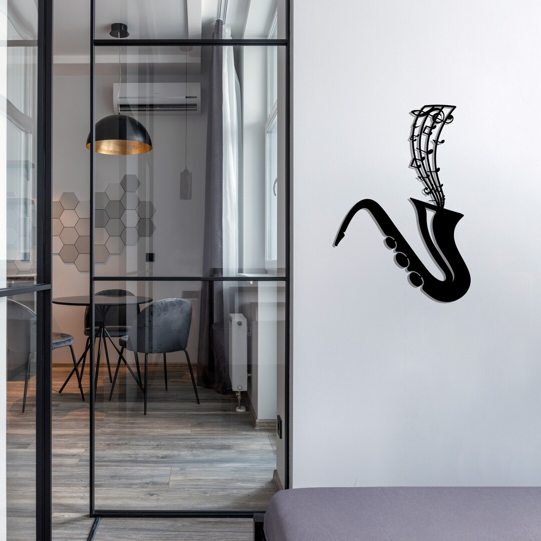 Saxophone Music Metal Wall Decor, Large Black Wall Art, Gift for Music ...