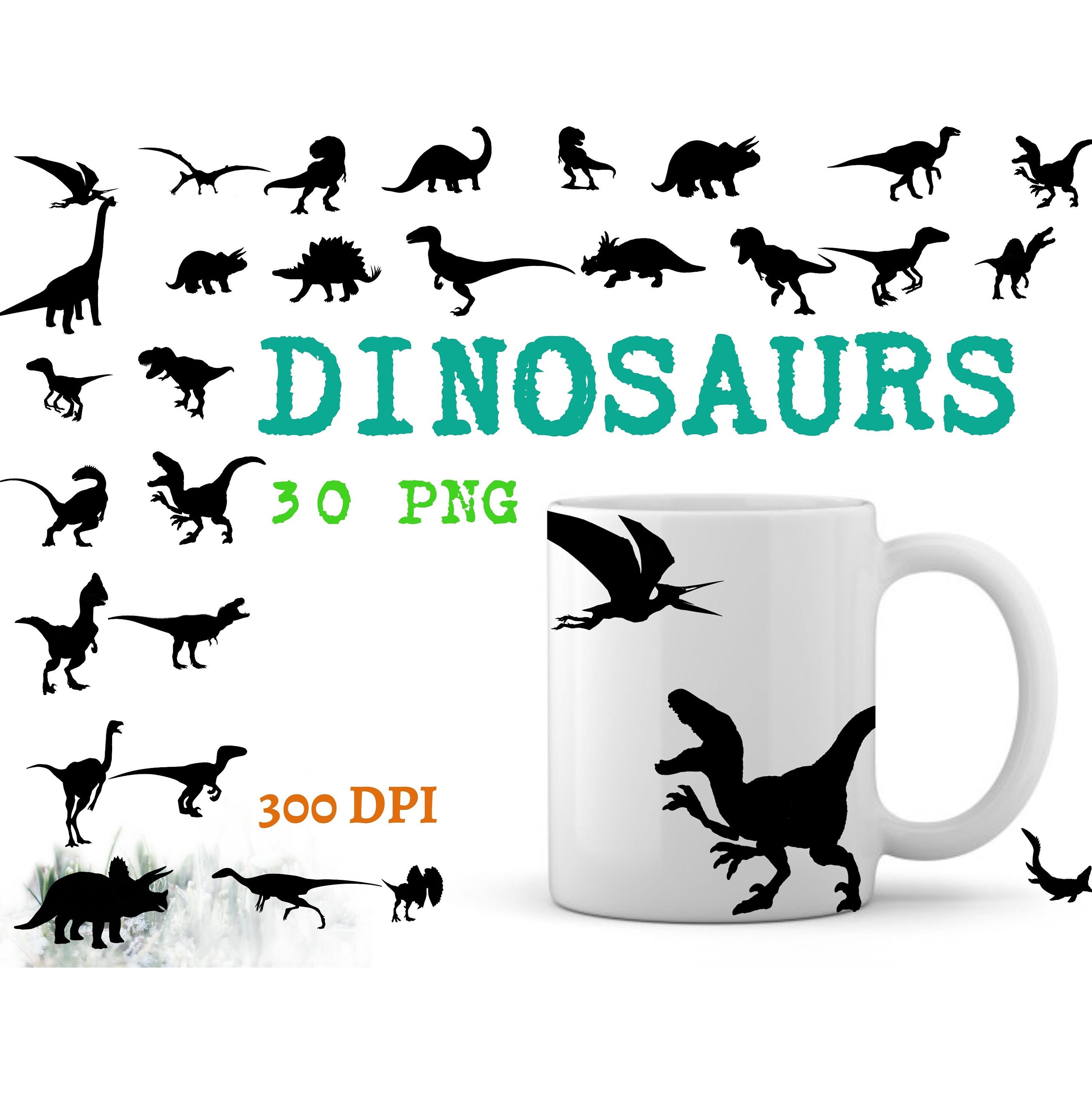 30 Dinosaurs Clipart _ Dinosaur Graphics _ PNG 300 Dpi _ SVG ...