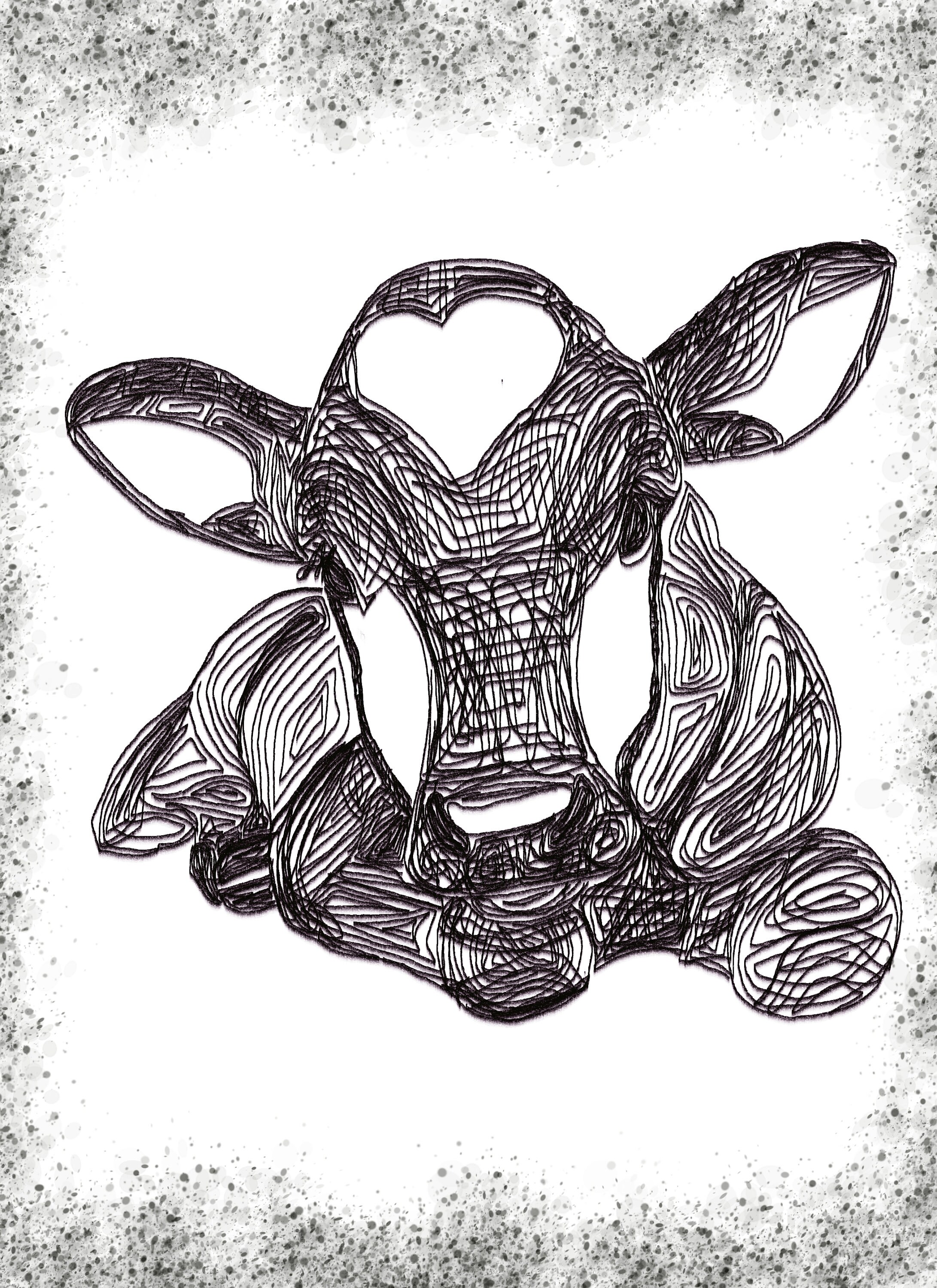 Line Art of Baby Cow With Heart. - Etsy