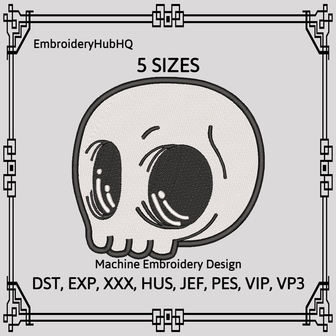 Cute Skully Machine Embroidery Design Skull Embroidery Files 5 Sizes ...