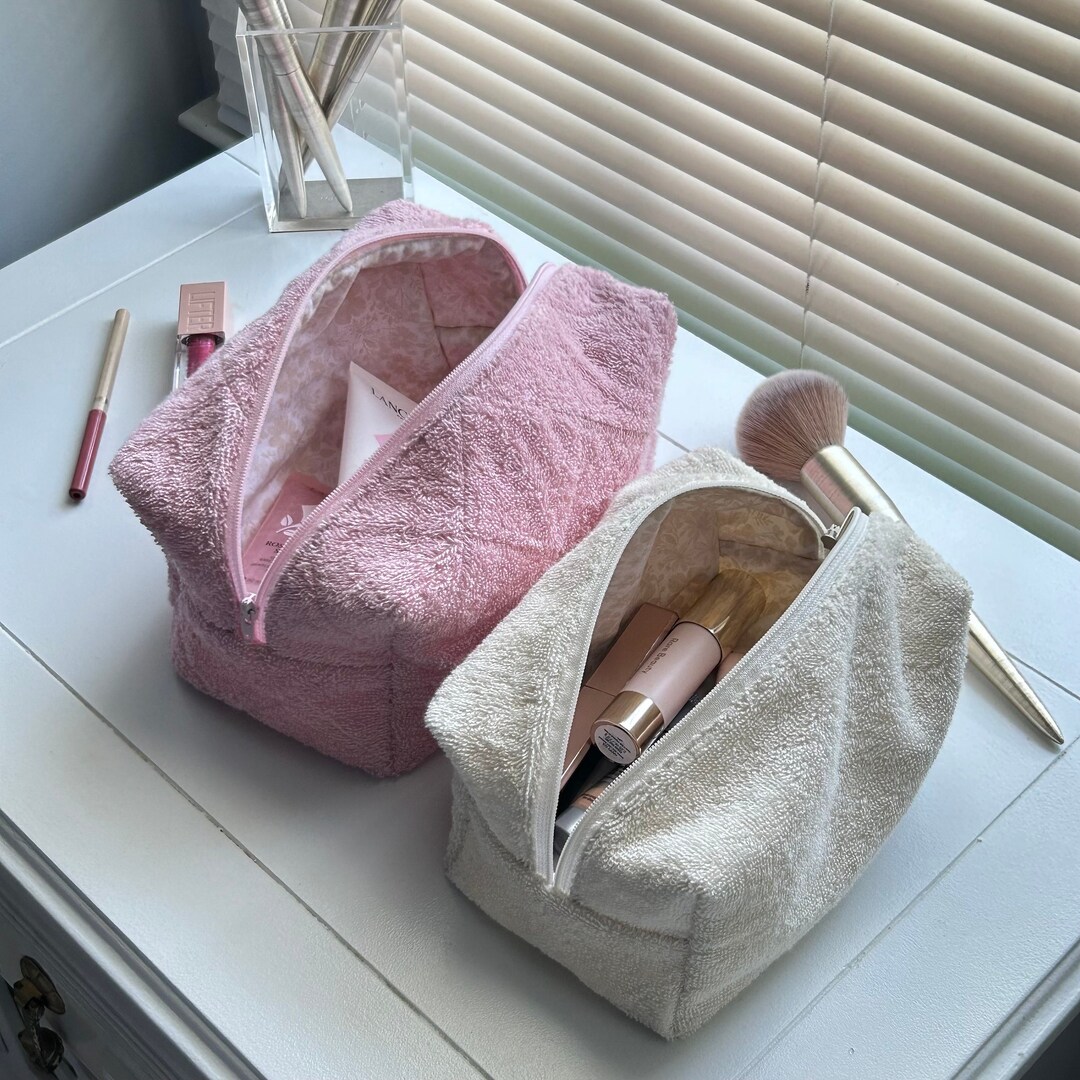 Handmade Pink/cream Terry Cloth Makeup Bag, Cosmetic Bag, Toiletry ...