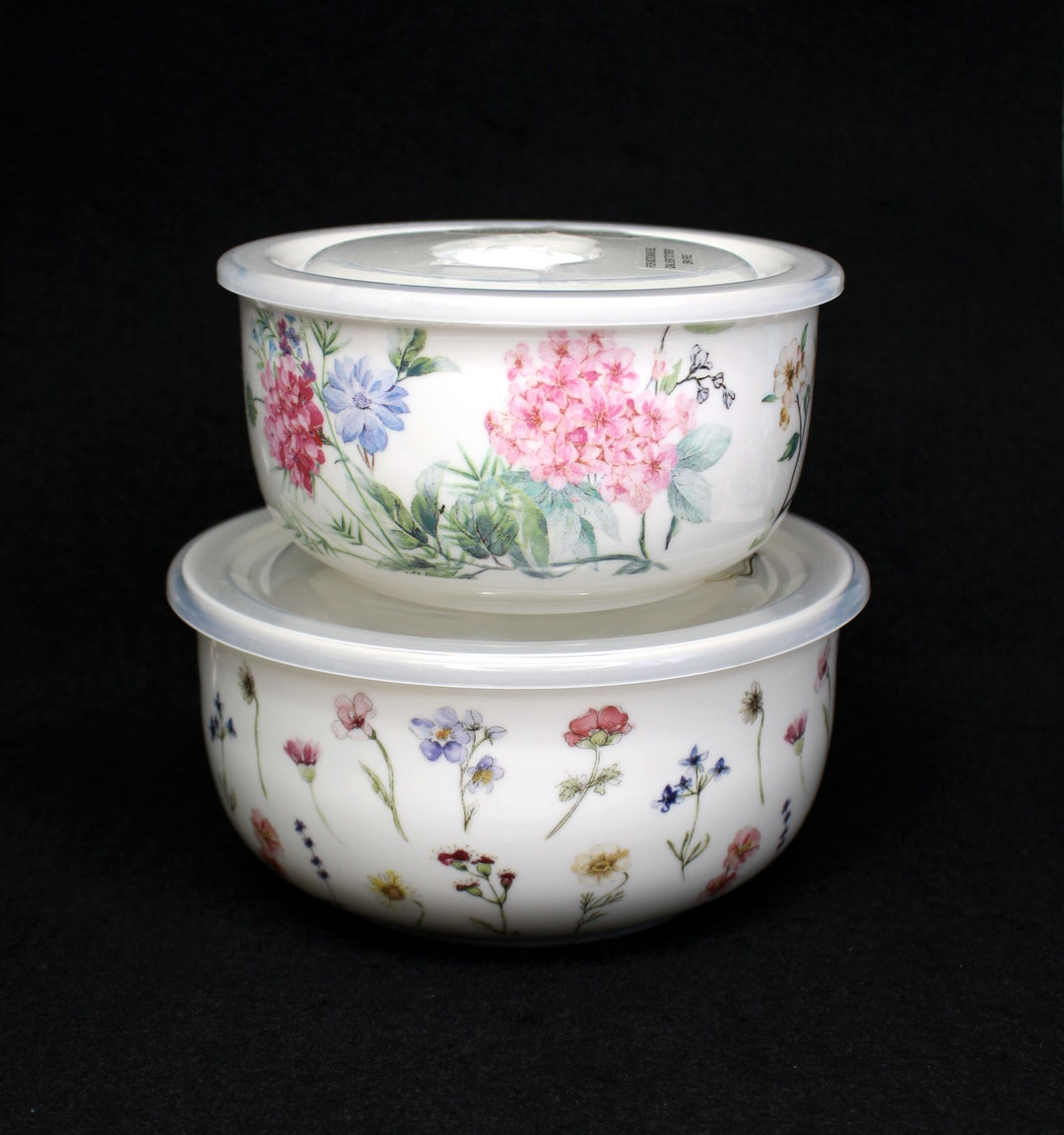 Set of 2 Grace Pantry Flower Design Porcelain Food Storage Containers ...