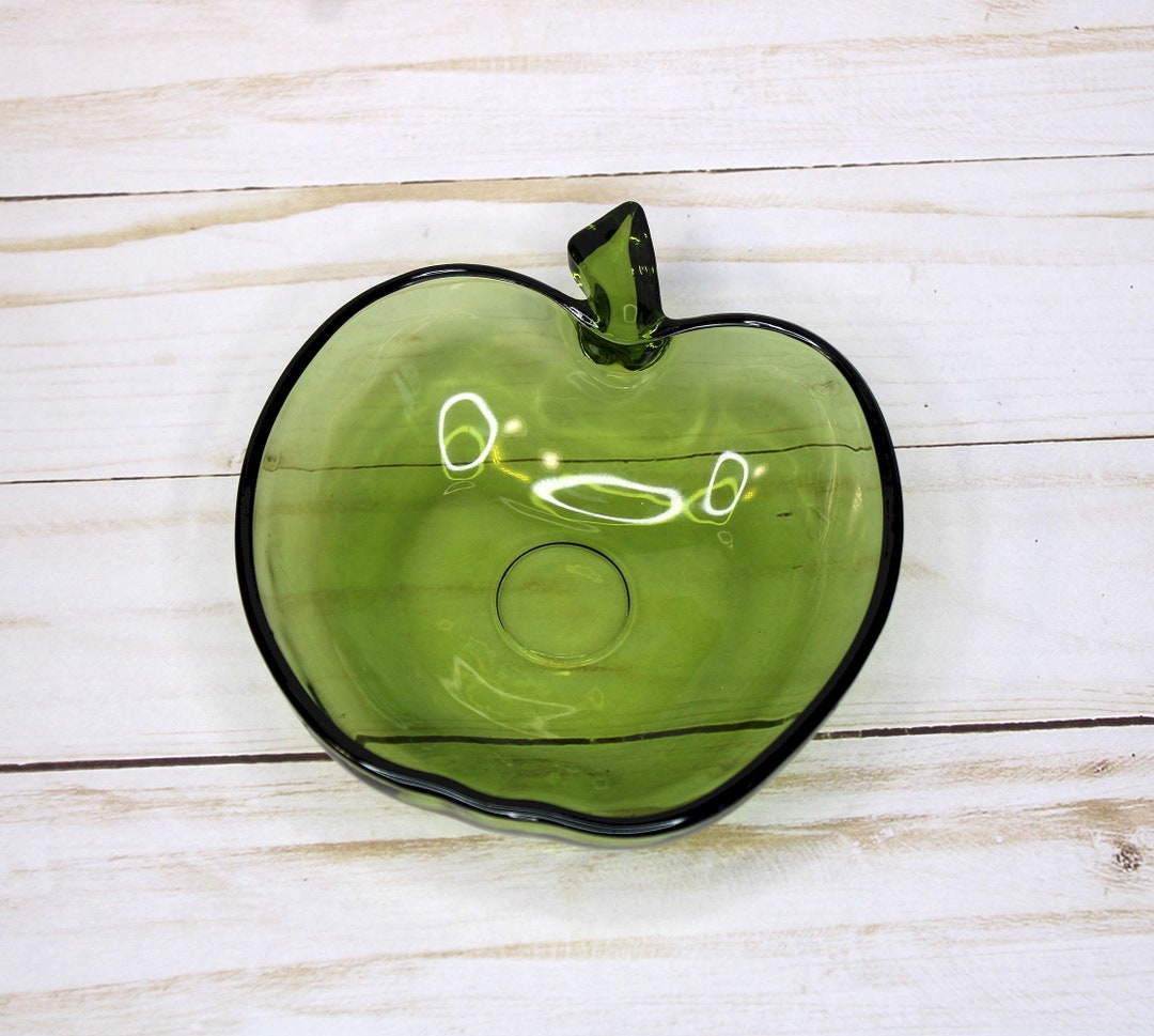 Green Apple Shaped Decorative Glass Candy Bowl, Display Piece, Trinket ...