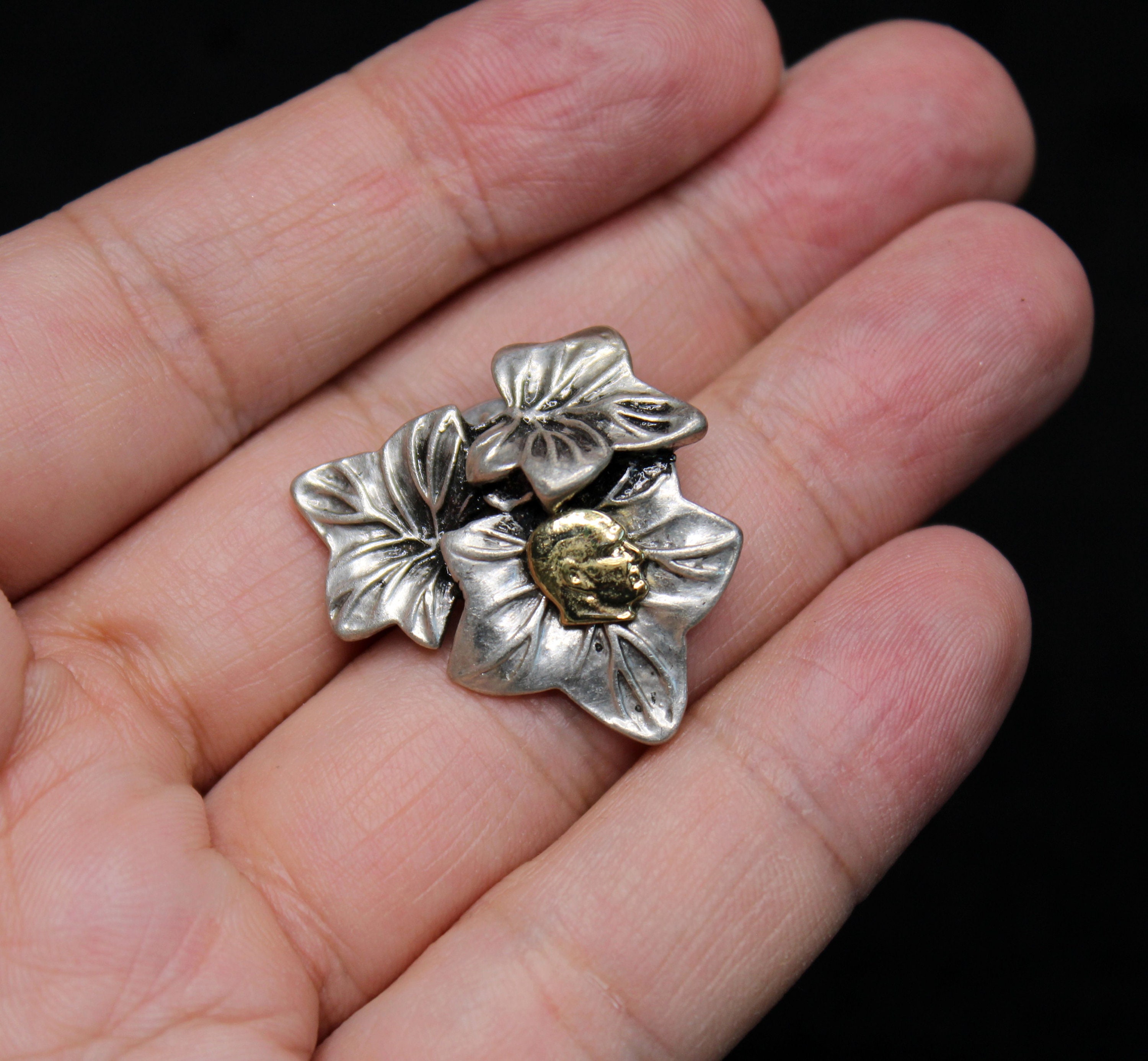 Vintage Turkish Hedera Helix gold Child'' Ivy Pewter Lapel Pin With ...