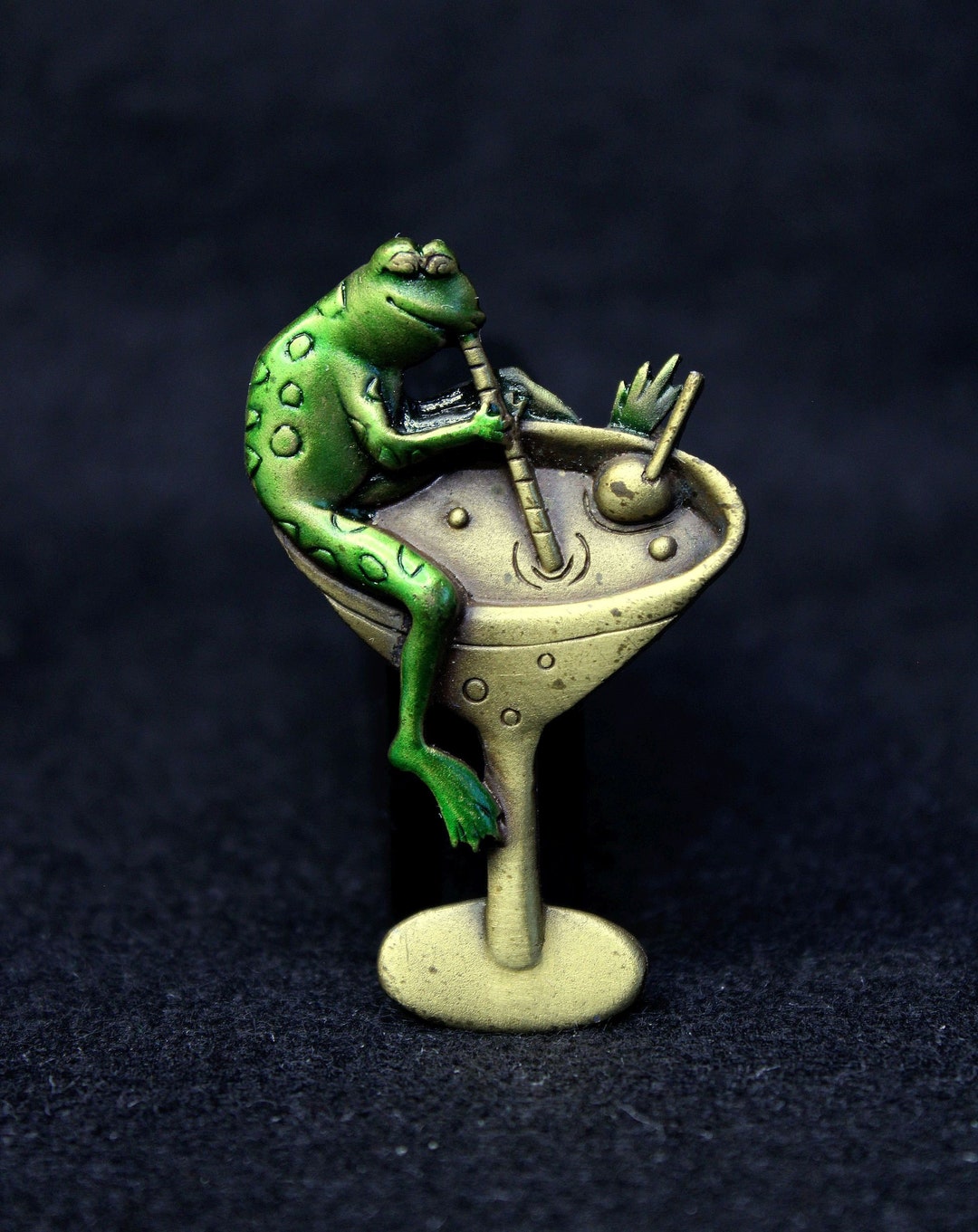 Vintage Golden Pewter Frog on Martini Glass Brooch by JJ Jonette - Etsy