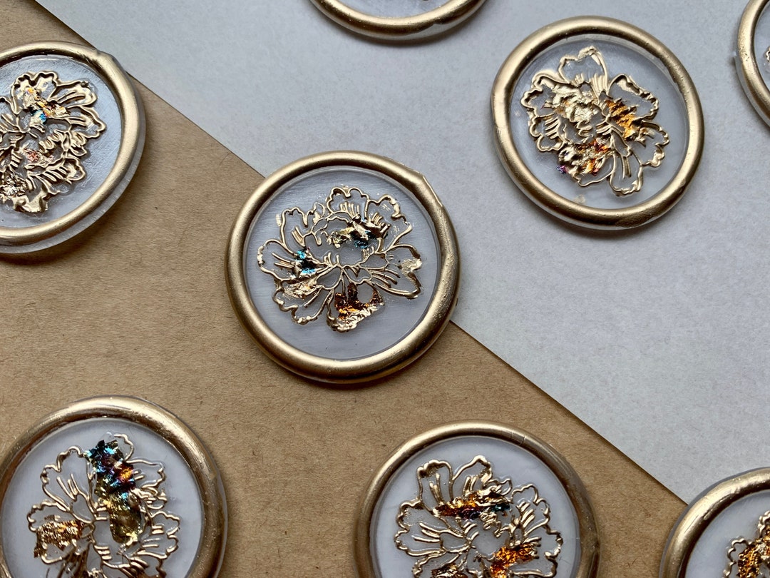 10 Gold Gilded Peony Flower Wax Seals, Gold Accent Flower Wax Seal ...