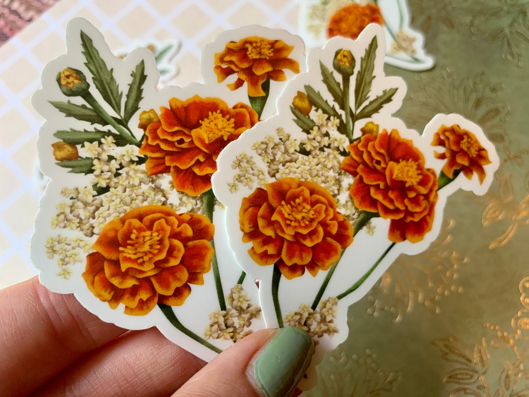 Vintage Marigold Flower Stickers, Beautiful Flower Sticker, Flower ...
