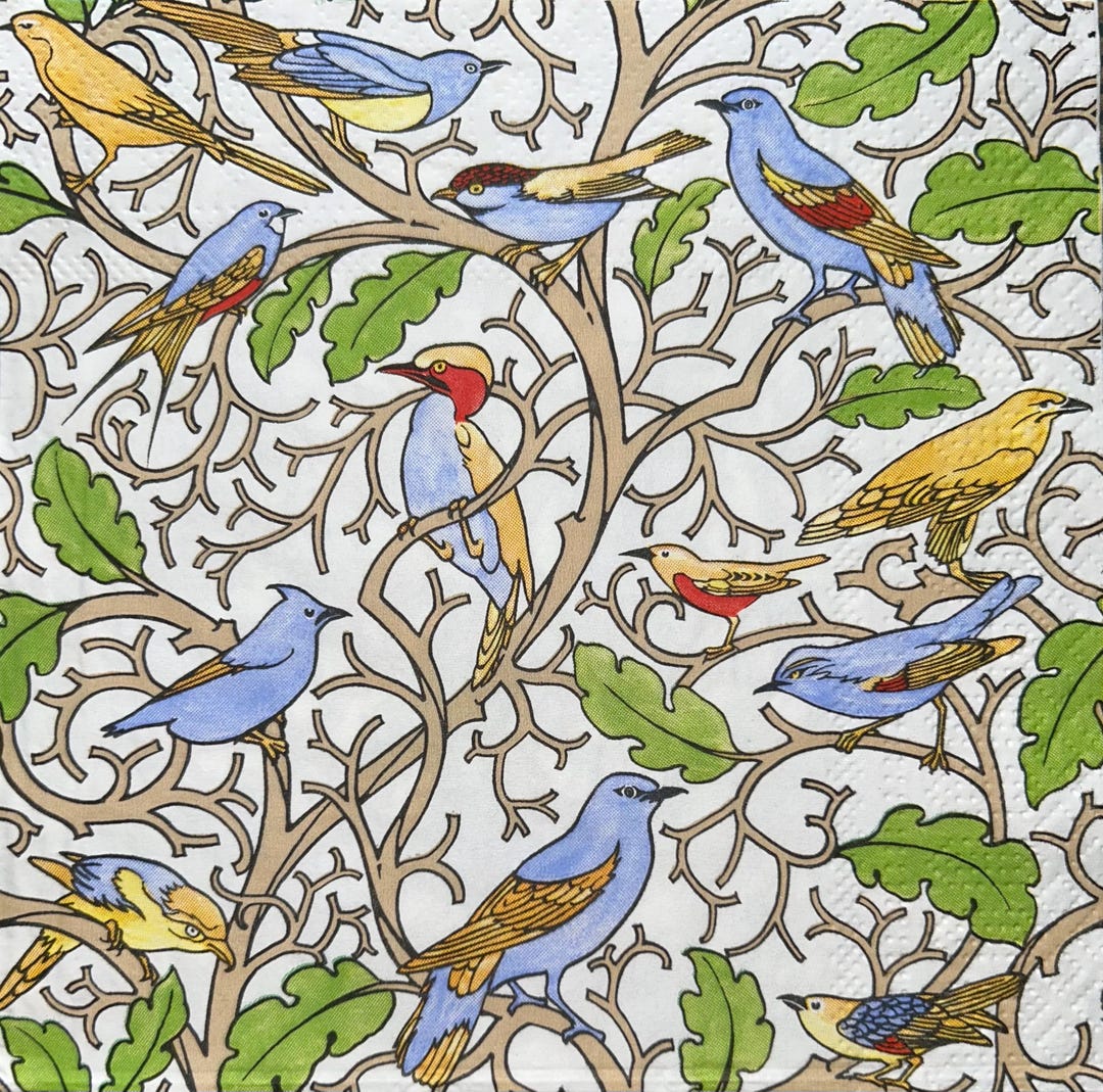 Voysey Blue and Yellow Variety Birds 2x Paper Napkins for Decoupage and ...