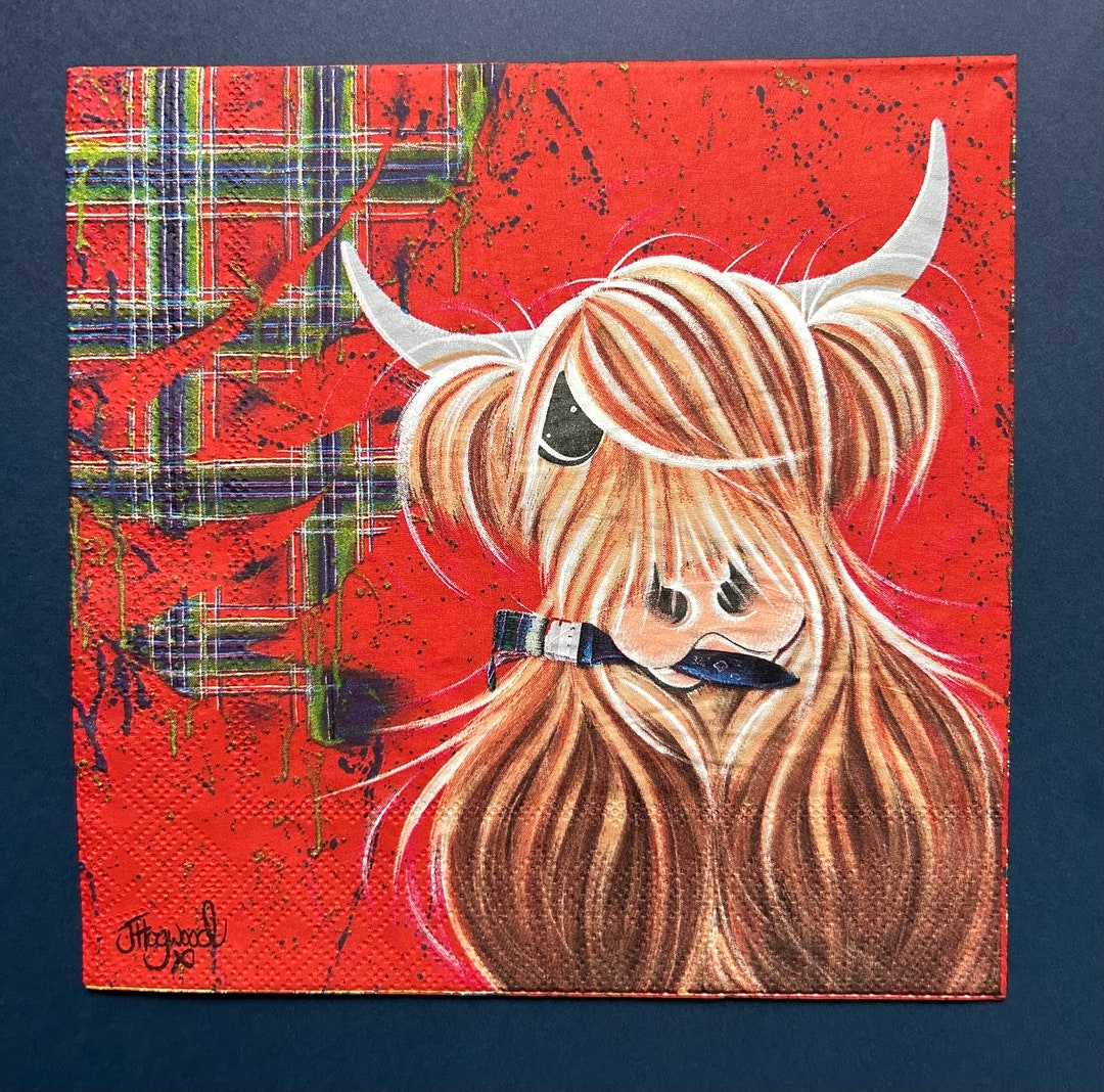 Highland Cow Tartan Paint Paper Napkin for Decoupage and Other Crafts ...