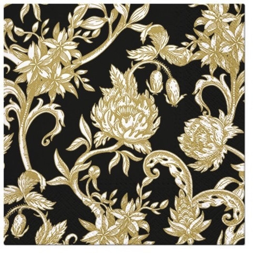 Golden Baroque Flowers Paper Napkins for Decoupage and Other - Etsy
