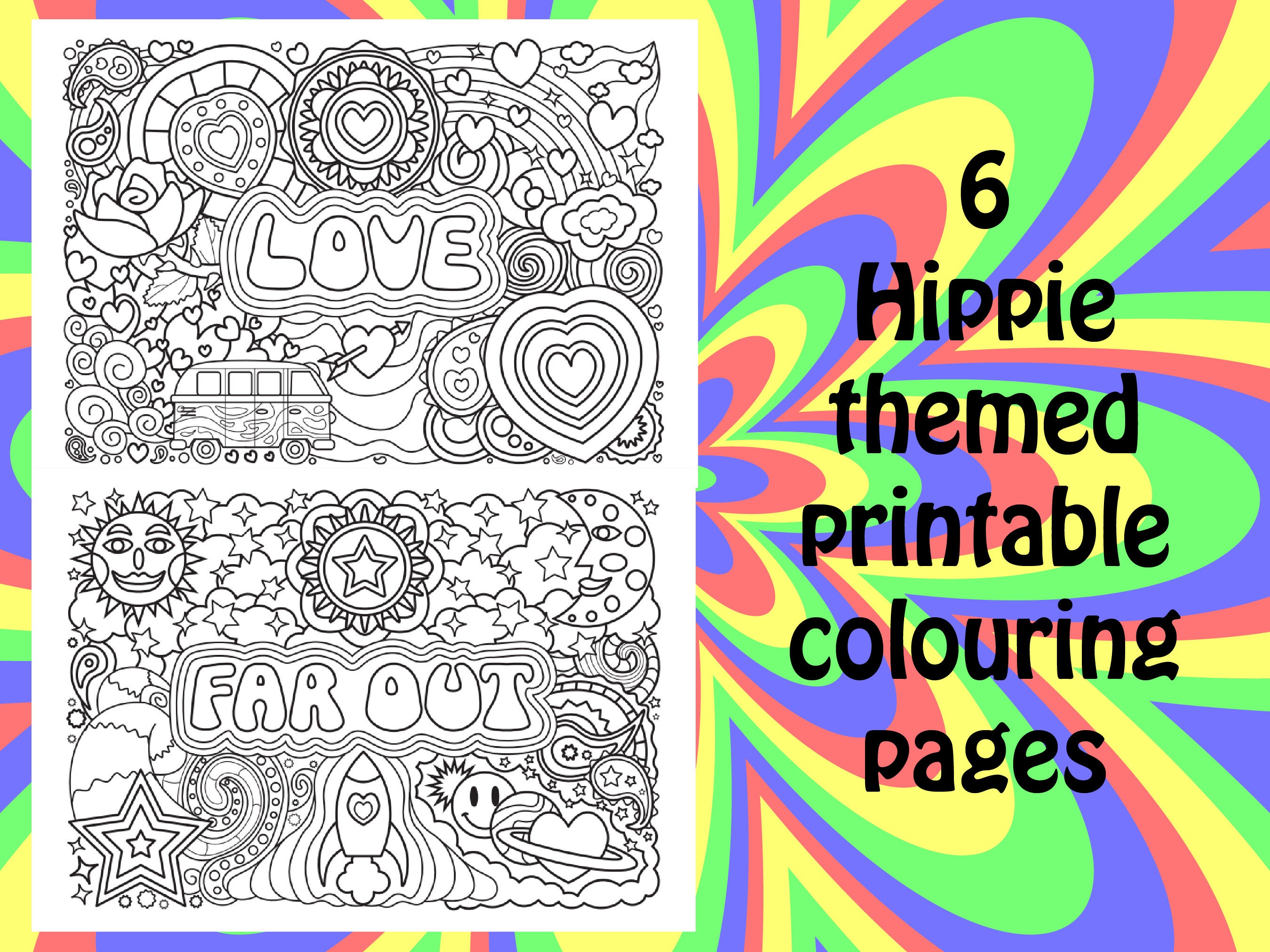 Printable Hippie Adult Colouring Pages | Hippie Aesthetic | 60's ...
