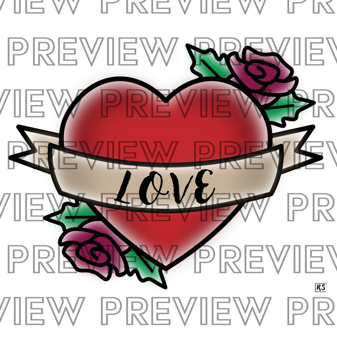 Love Heart Tattoo | PNG | JPG | SVG | Design | Ink | Roses | Scroll - Etsy