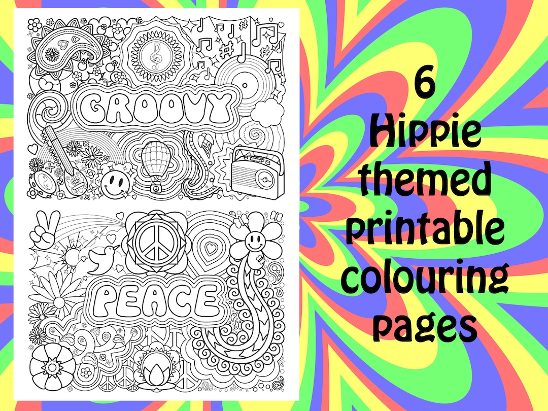 Printable Hippie Adult Colouring Pages | Hippie Aesthetic | 60's ...
