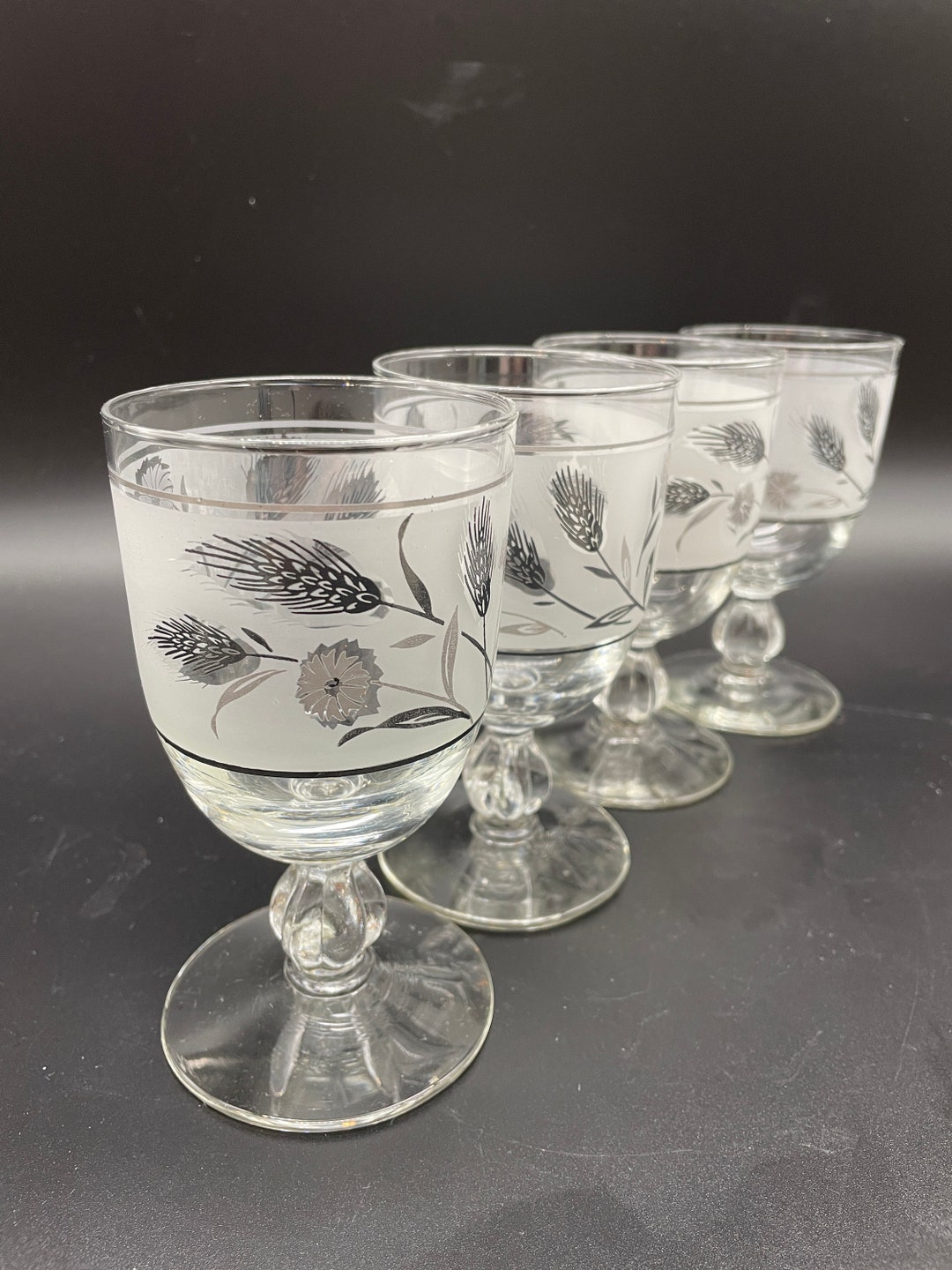 Libbey Silver Foliage Water Goblets Frosted Band Silver Leaves Stem ...