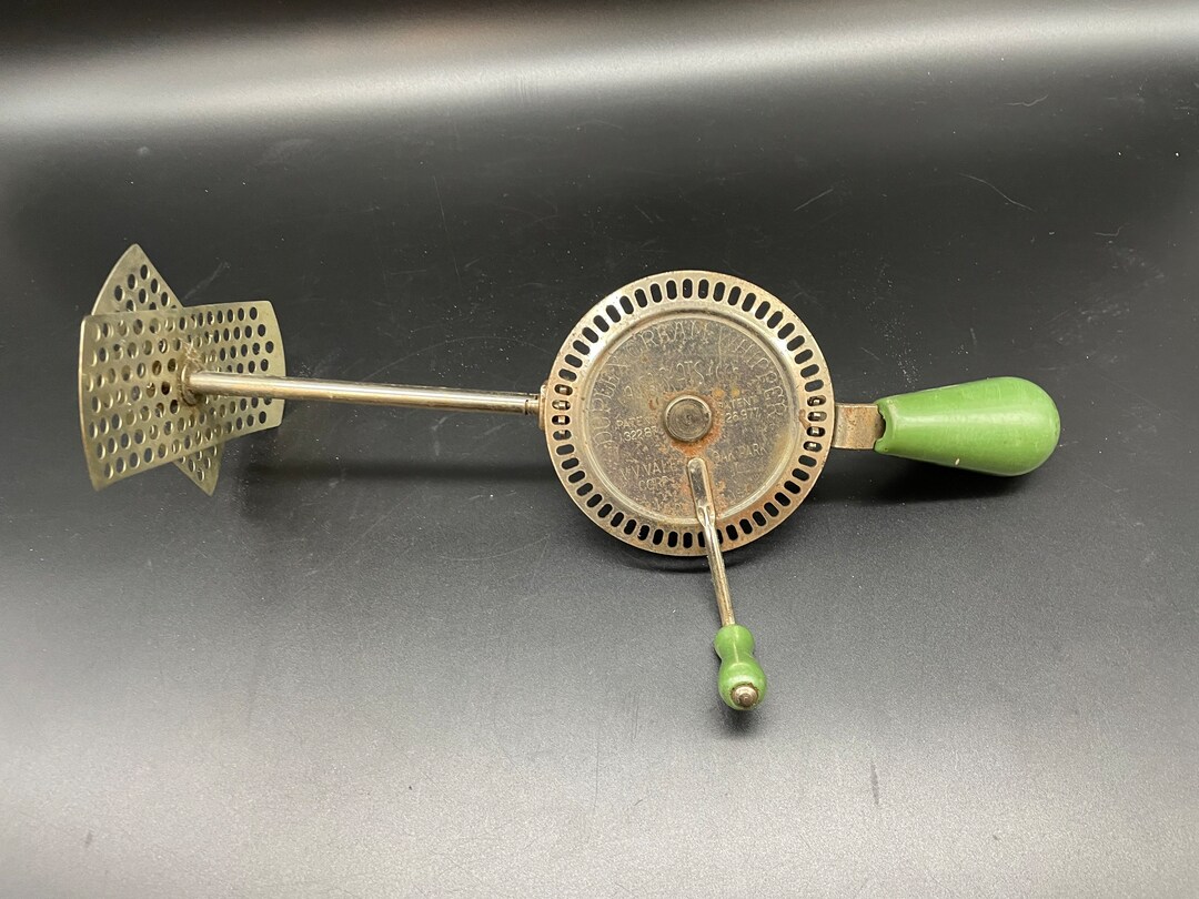 Antique/vintage Egg Beater Duplex Whipper Green Wood Handle 2 Pierced ...