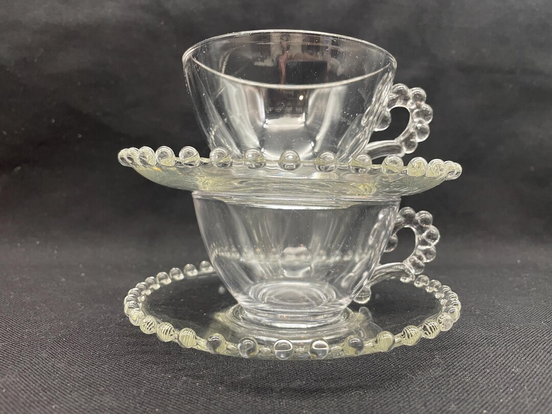 Imperial Candlewick Tea Cups & Saucers W/ Beaded Edge Pattern 4 Pieces ...