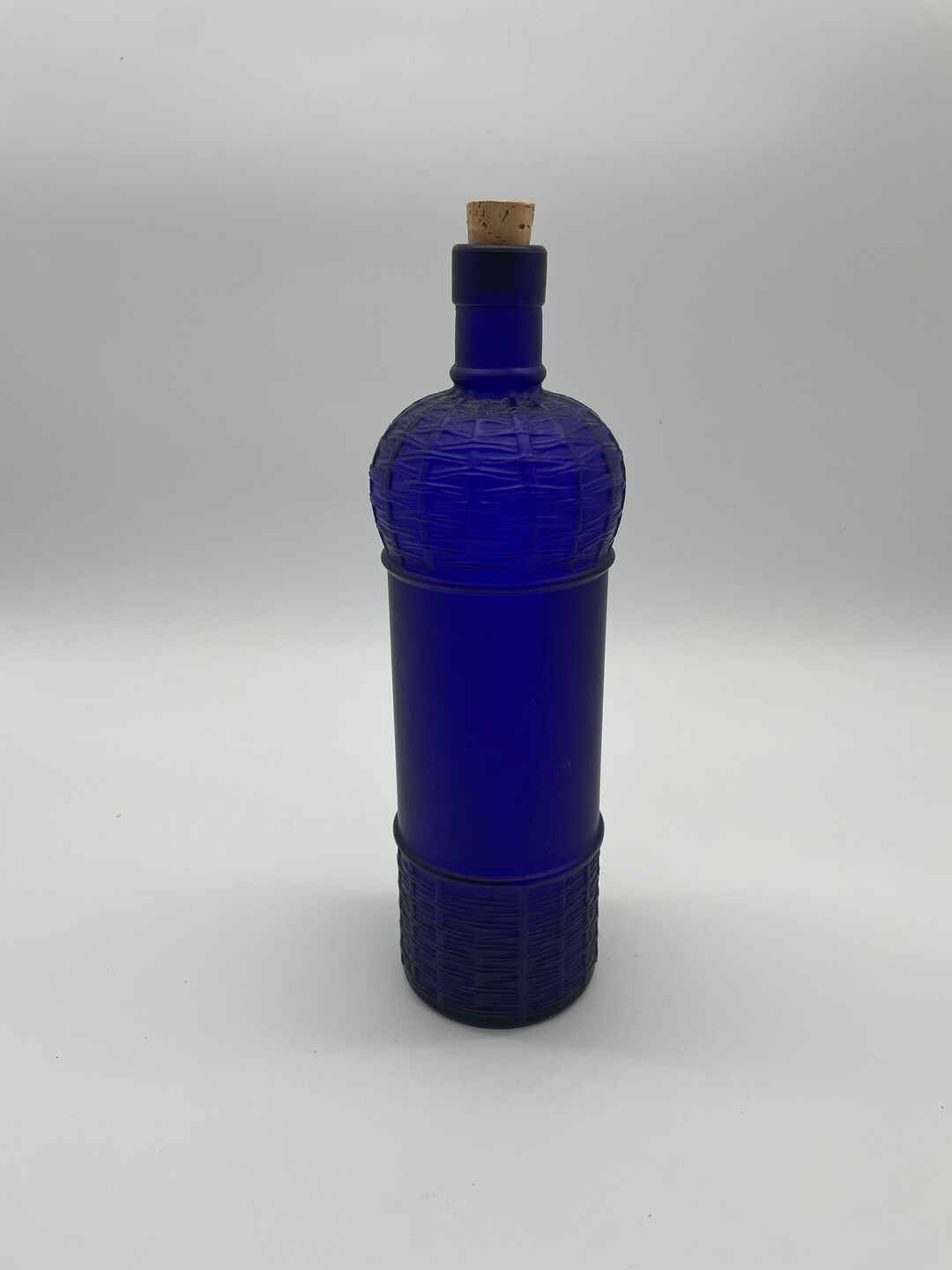 Cobalt Blue Glass Bottle Basket Weave Pattern Cork Stopper - Etsy