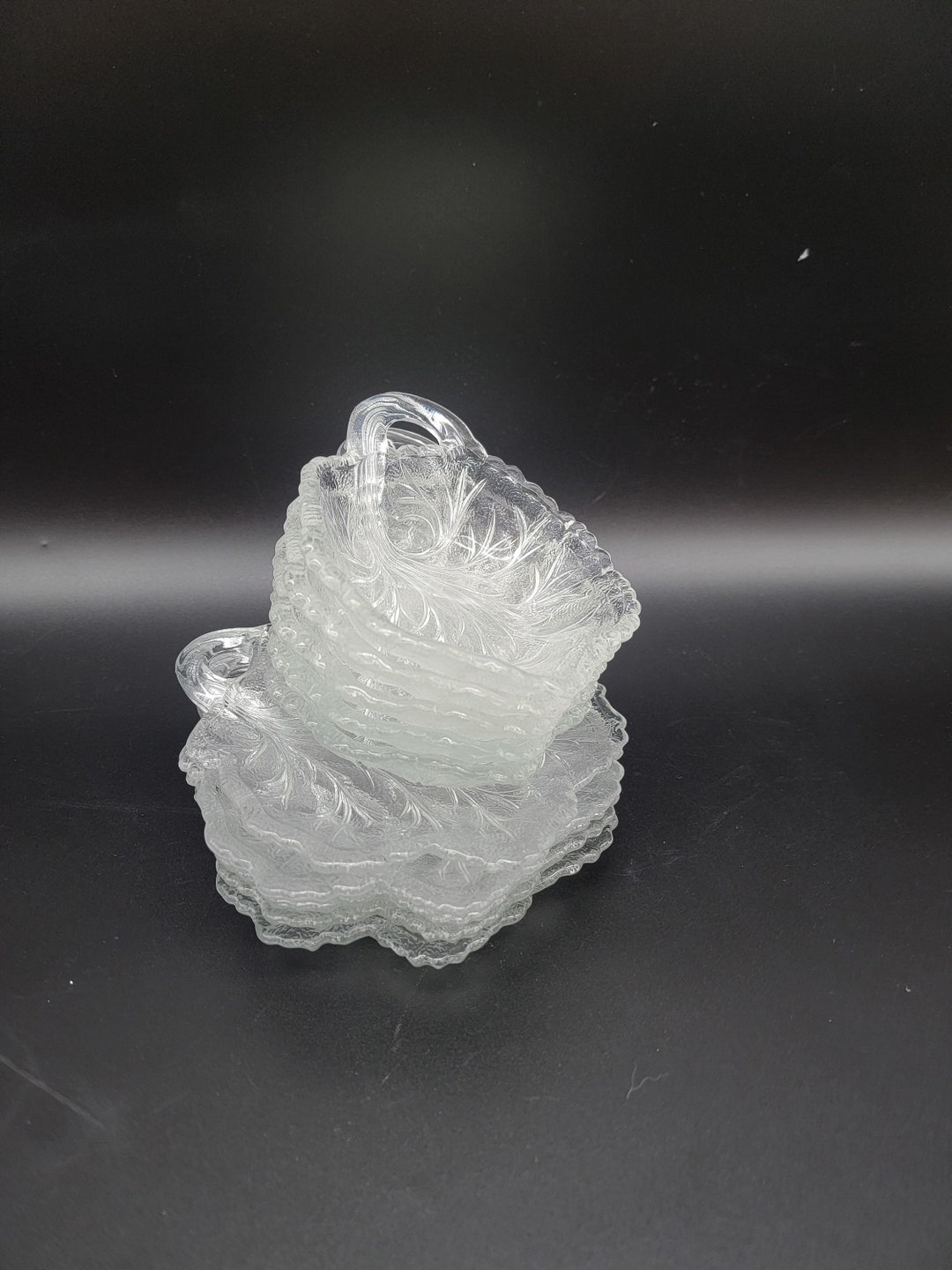Vintage Indiana Glass Pebble Leaf Plate Set - Etsy
