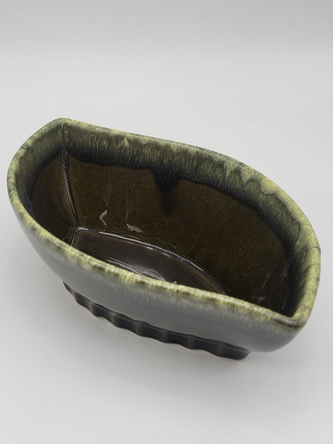 Mid Century Hull Green Drip Pottery Planter - Etsy
