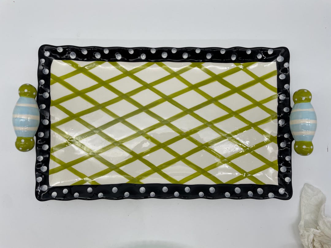 Mud Pie Black and White Polka Dot With Green and White Geometric Design ...
