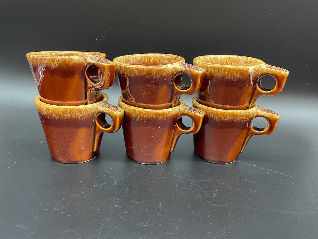 Set of 8 Vintage Hull Coffee Mugs Brown Drip Glaze Oven Proof - Etsy