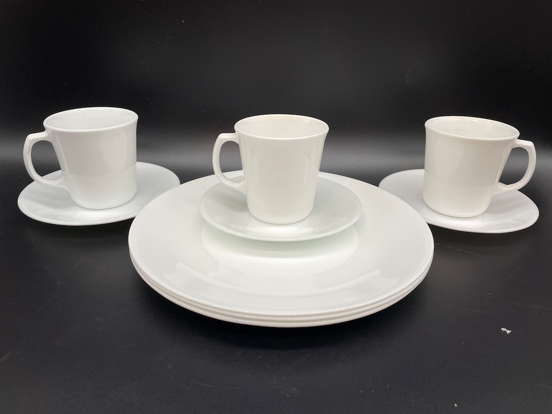 Corelle Winter White Plates, Cups and Saucers place Setting for 3 ...