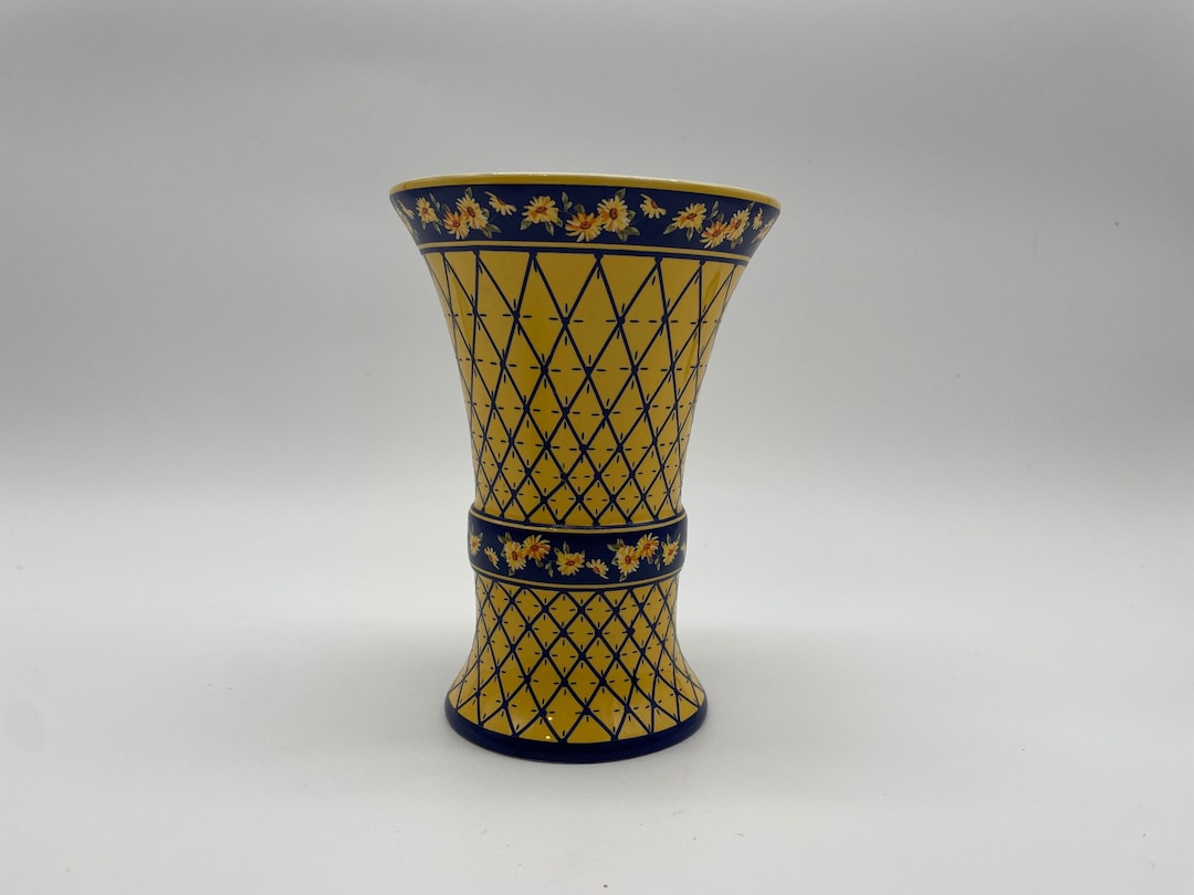 Vintage FTD Vase Golden Sunflower and Diamond Print Golden Yellow ...