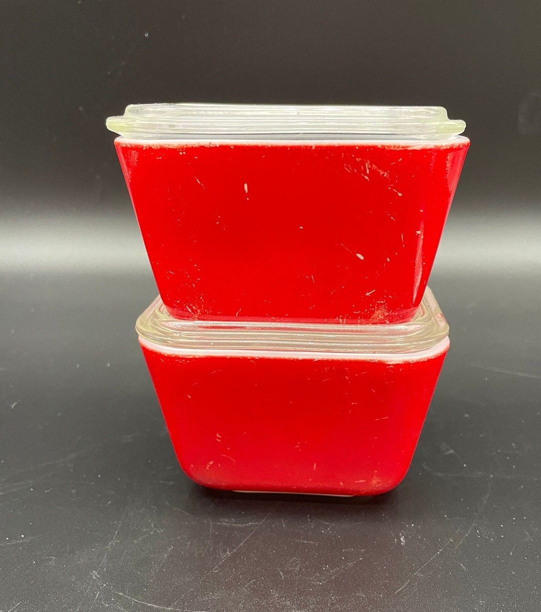 501 Red Pyrex Fridgie No Lids set of 2 - Etsy