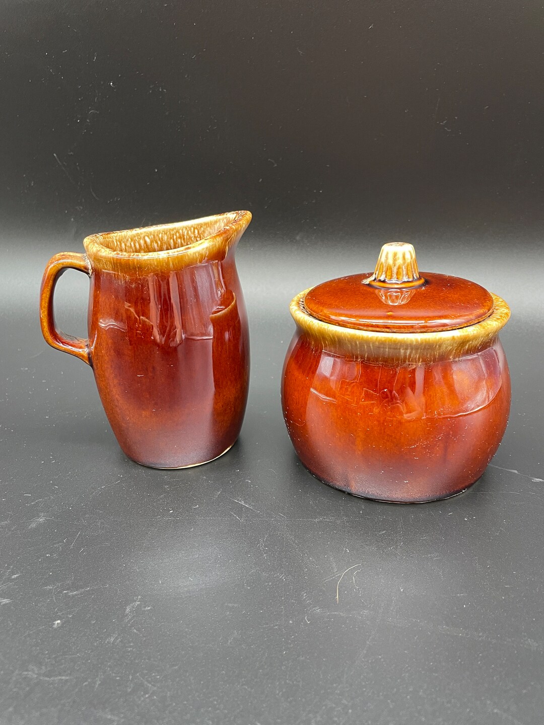 MCM Hull Brown Drip Stoneware Set of Creamer and Sugar W/ Lid - Etsy
