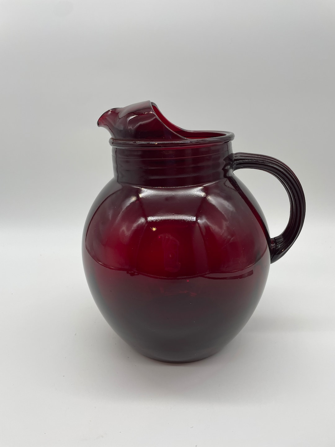 Vintage Anchor Hocking Royal Ruby Red Glass 96 Oz Ball Pitcher With Ice ...